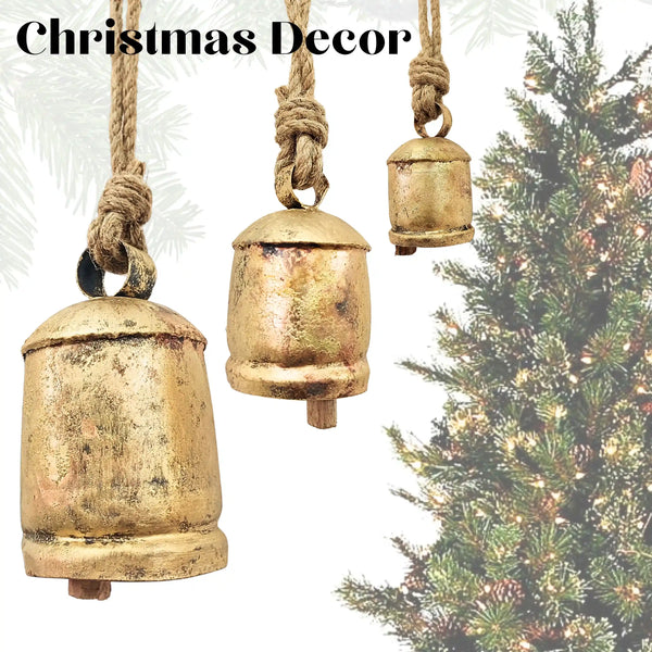 Handmade Vintage Decorative Cow Bell with Jute Hanging Rope, Set of 3 ...