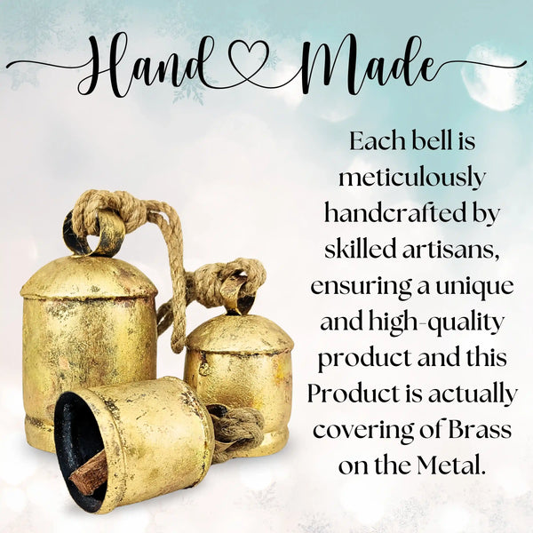 Handmade Vintage Decorative Cow Bell with Jute Hanging Rope, Set of 3 ...